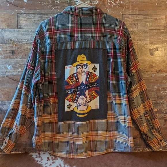 Hand Crafted | Tops | Elvis Costello Upcycled Dip Dyed Bleached Flannel ...